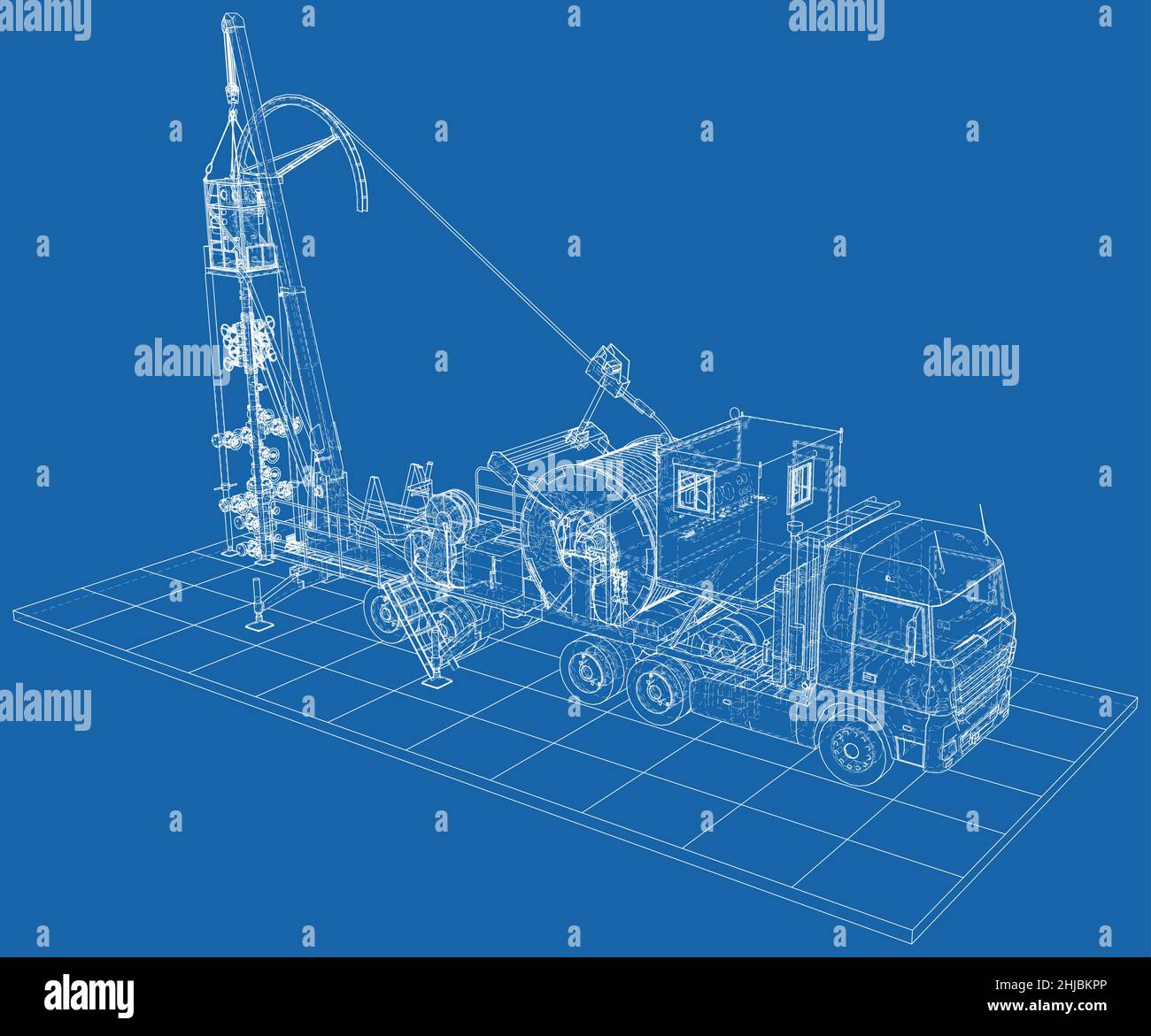 3d model outline coiled tubing truck. Wire-frame Stock Vector Image ...