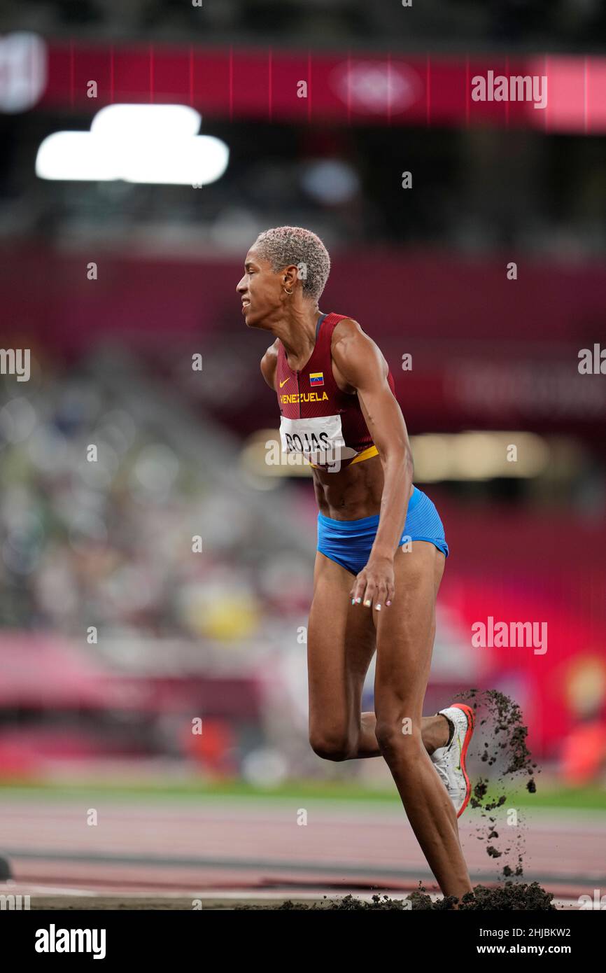 Yulimar Rojas competing in the Triple Jump at the 2020 Tokyo Olympics ...
