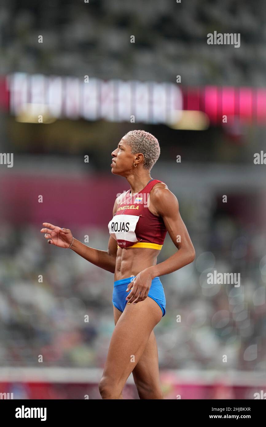 Yulimar Rojas competing in the Triple Jump at the 2020 Tokyo Olympics ...