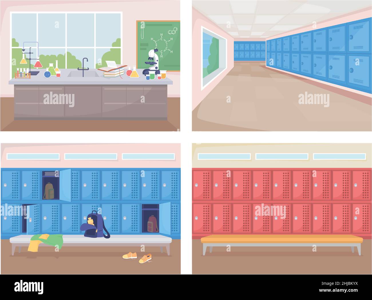 School rooms flat color vector illustration set Stock Vector Image ...