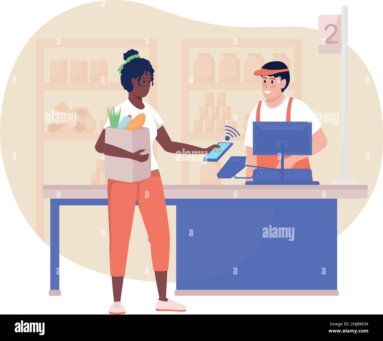 Buying groceries in store 2D vector isolated illustration Stock Vector ...