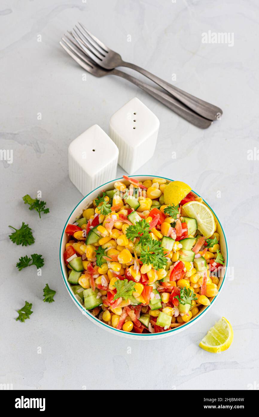 Sweet Corn Salad in a Bowl Top Down Photo, Healthy Food Vertical Photo ...