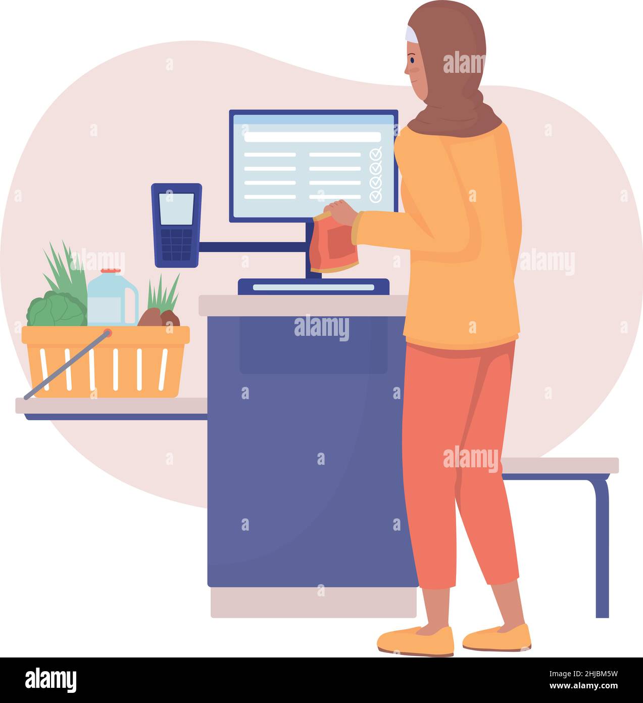 Supermarket terminal 2D vector isolated illustration Stock Vector Image ...