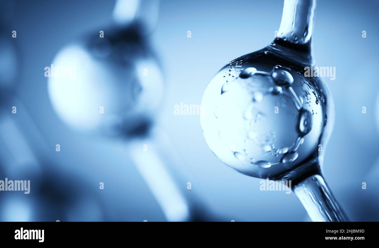 Macro view clear molecule structure with many droplets inside isolated ...