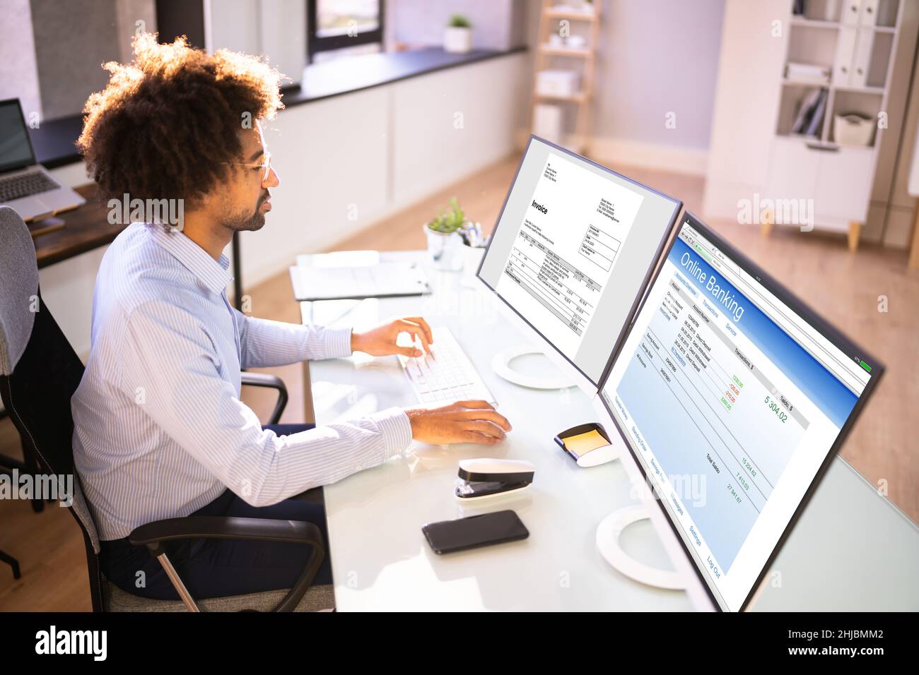 Business Invoice Tax Management. Accountant Using Monitor Stock Photo ...