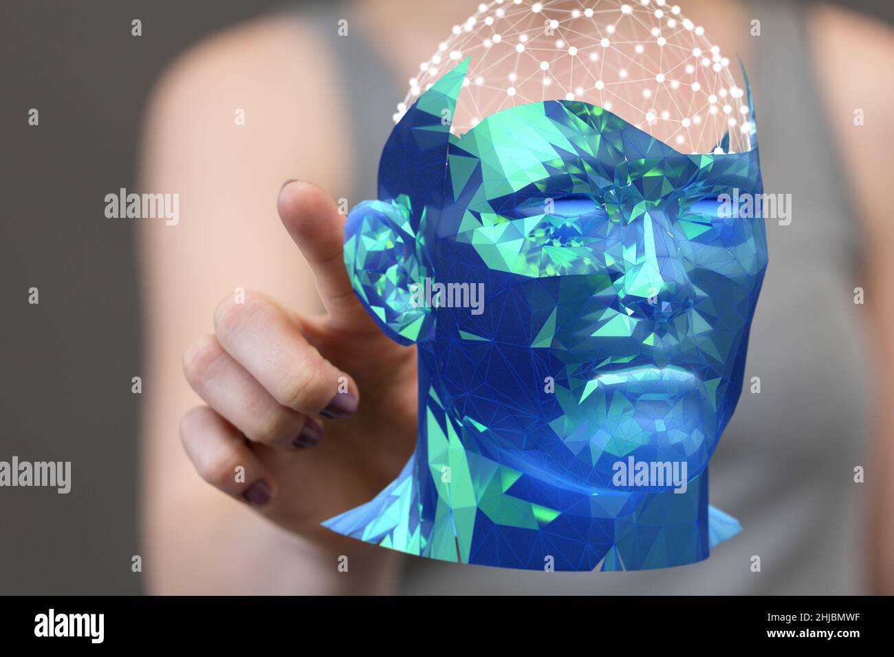 Illustration of a human blue head floating in the air Stock Photo - Alamy