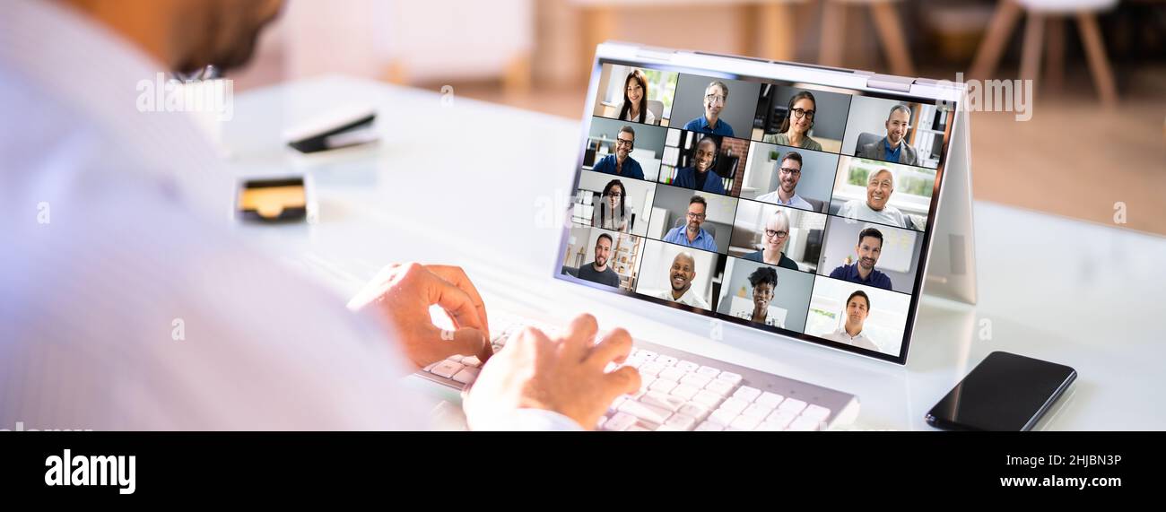 Virtual Video Conference Meeting Chat On Hybrid Laptop Stock Photo - Alamy