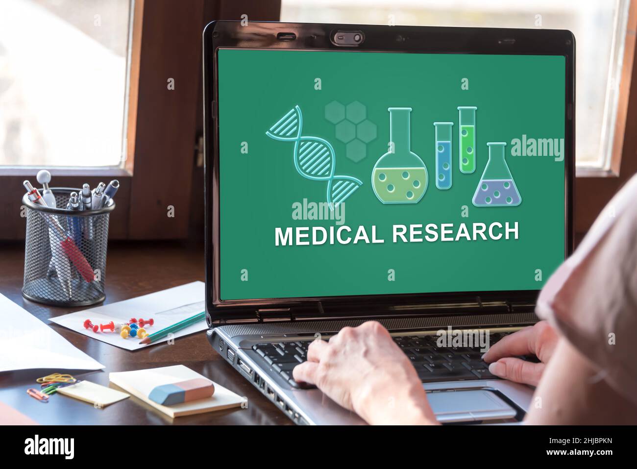 Laptop screen displaying a medical research concept Stock Photo - Alamy