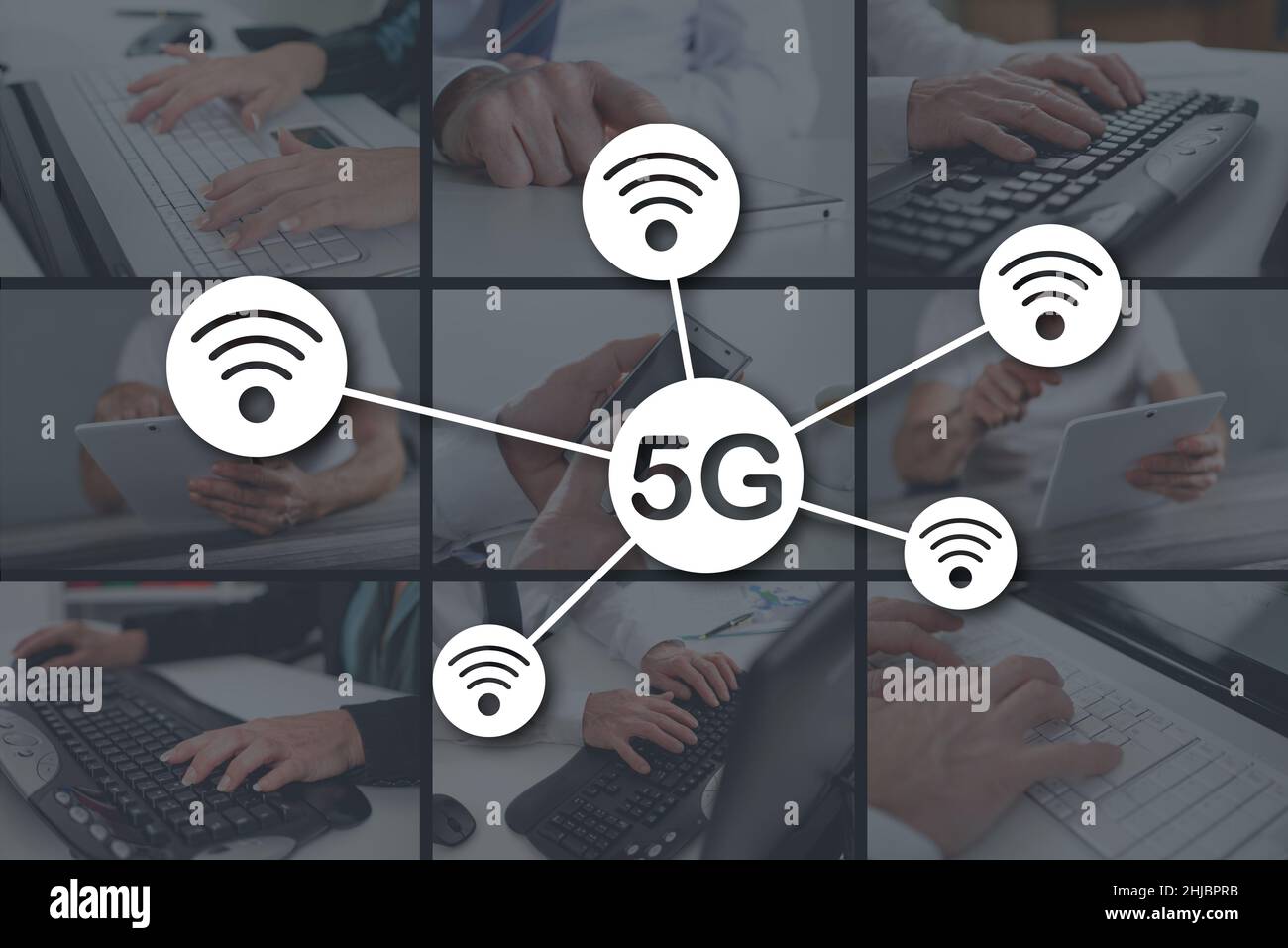 5g concept illustrated by pictures on background Stock Photo - Alamy