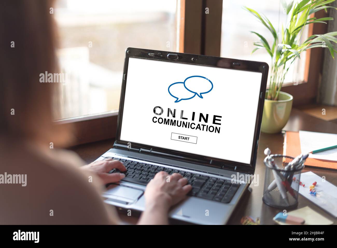 Laptop screen displaying an online communication concept Stock Photo ...