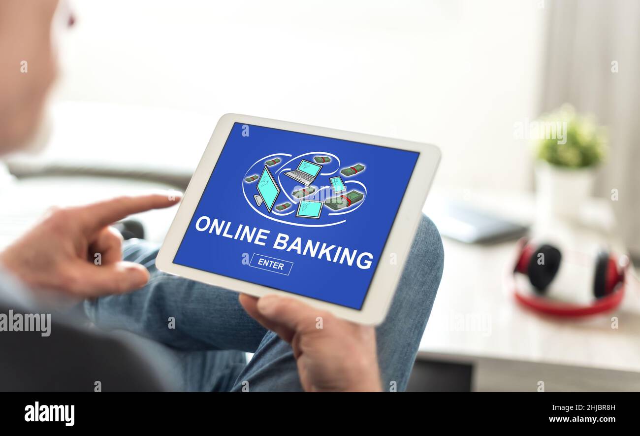 Tablet screen displaying an online banking concept Stock Photo - Alamy
