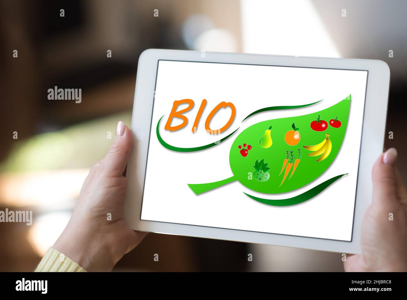 Tablet screen displaying a bio concept Stock Photo - Alamy