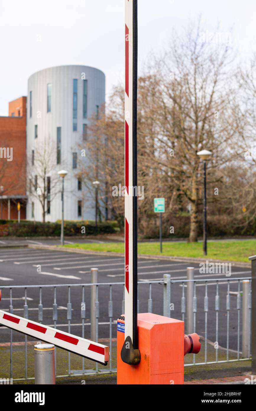 Automatic gate for parking lot entrance in white and red color Stock ...