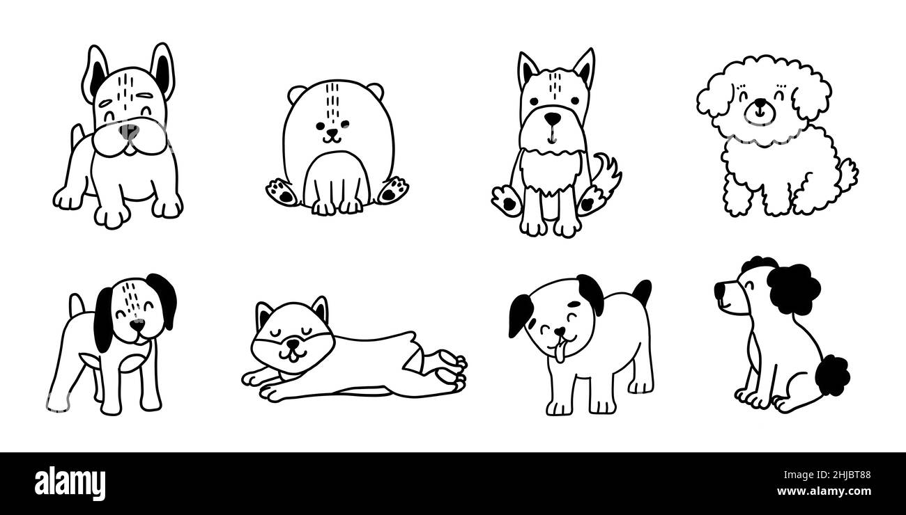 Pretty dog set. Funny puppy linear sketches. Vector dogs illustration ...