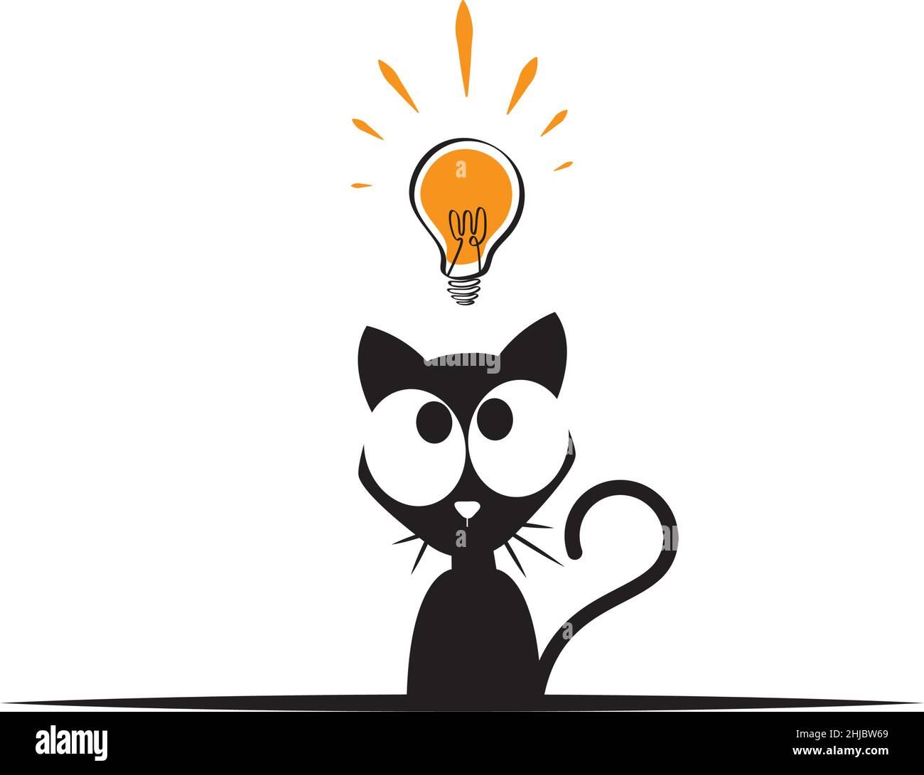 Funny cat silhouette and light bulb isolated on white background ...