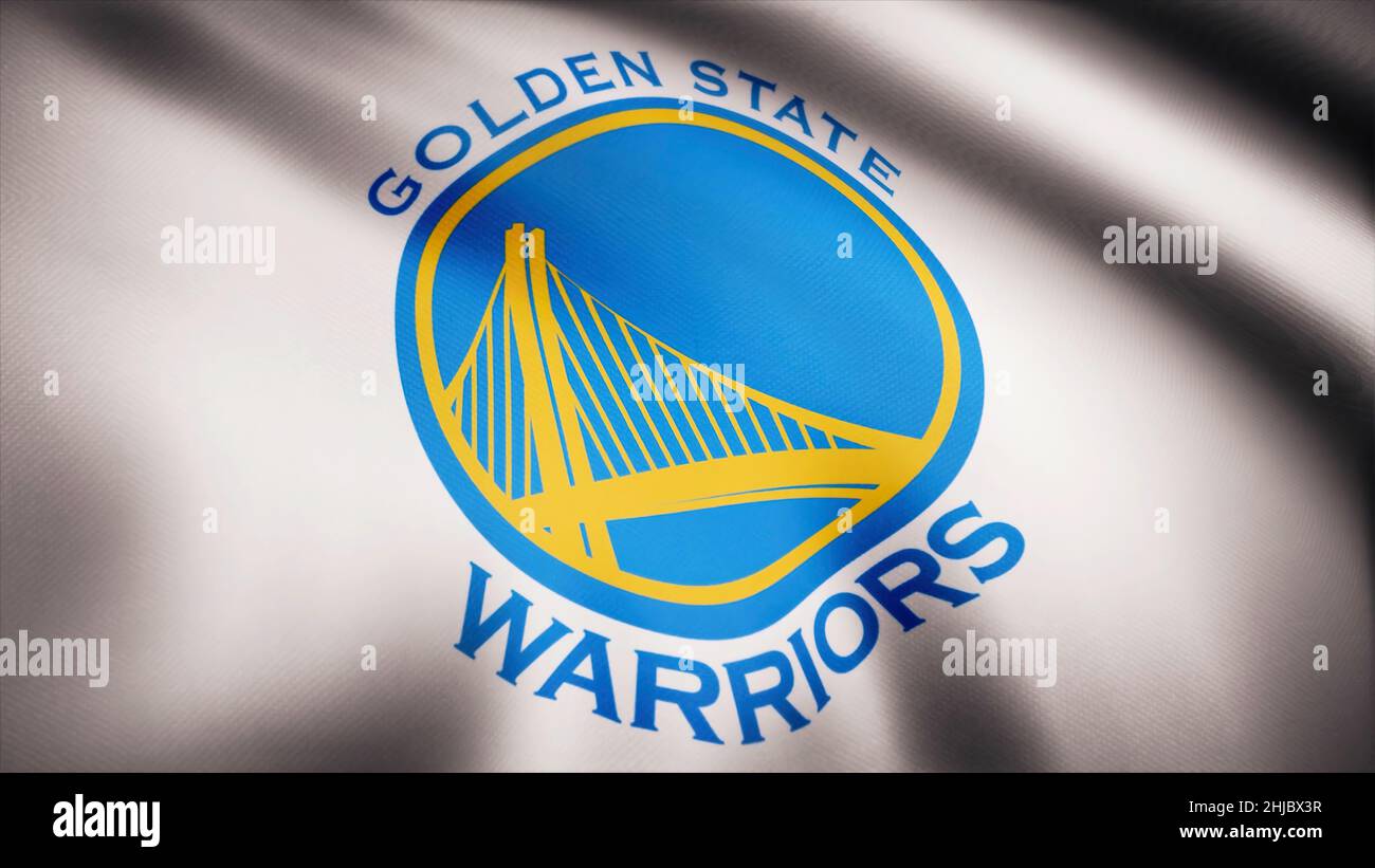 Animation waving in wind flag of basketball club Golden State Warriors ...