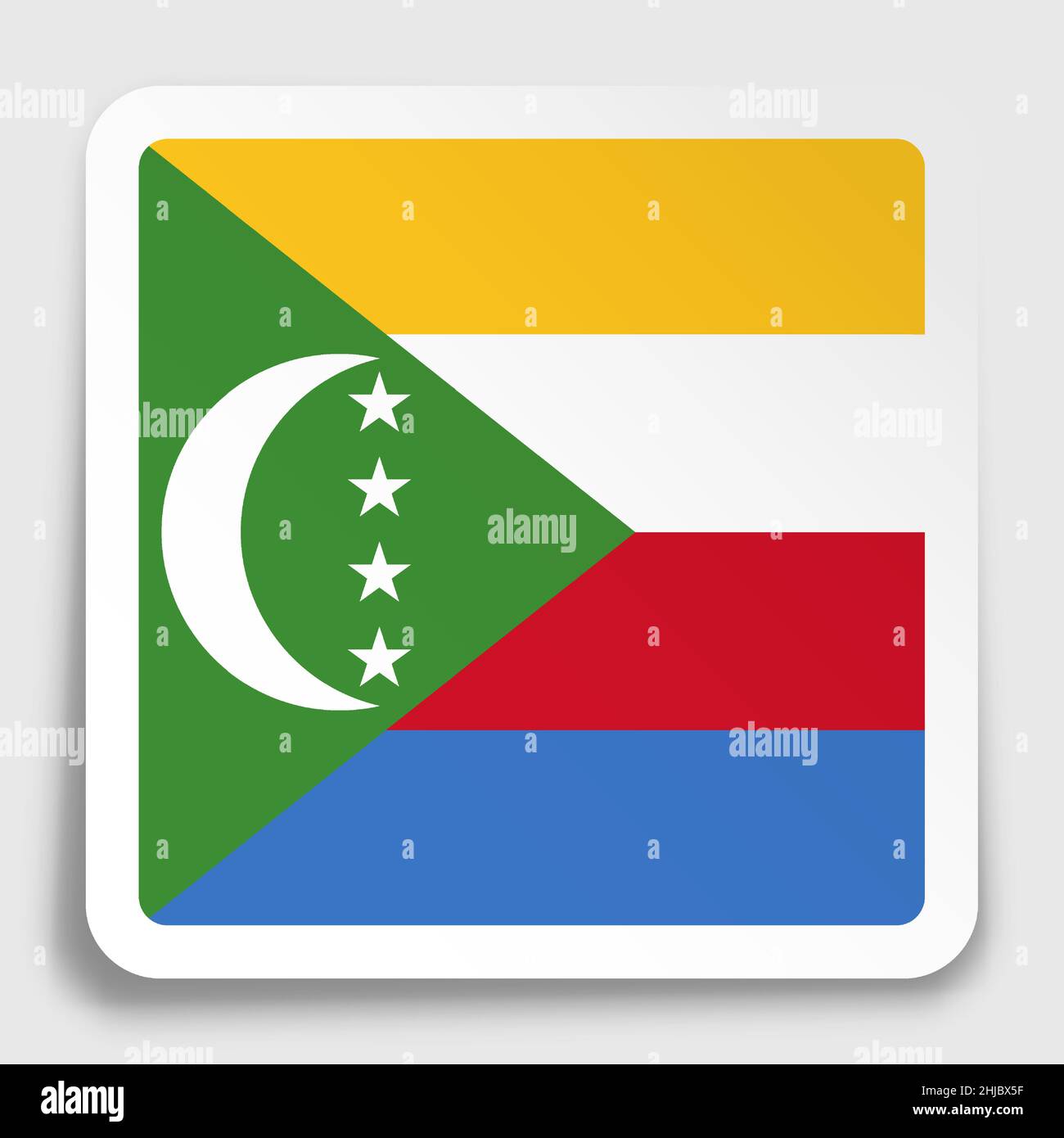 Comoros flag icon on paper square sticker with shadow. Button for ...