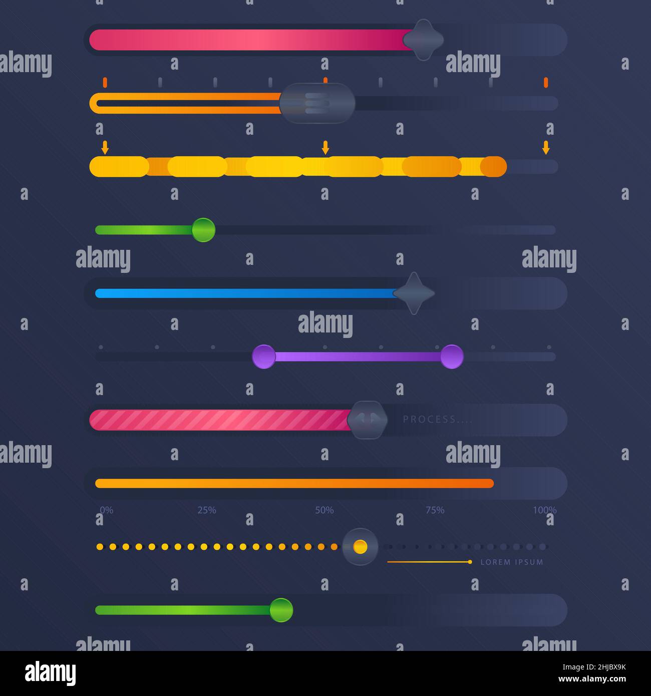 Gradient colored ui sliders set Vector illustration Stock Vector Image ...