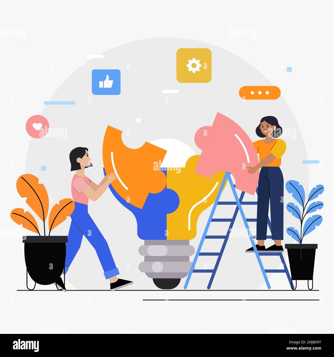 Hand drawn flat design teamwork concept Vector illustration Stock ...