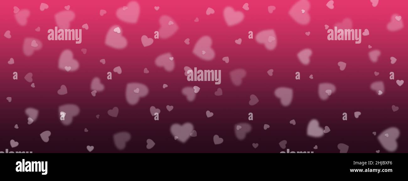 Gradient pink background with heart shape bokeh, banner. Pink hearts ...