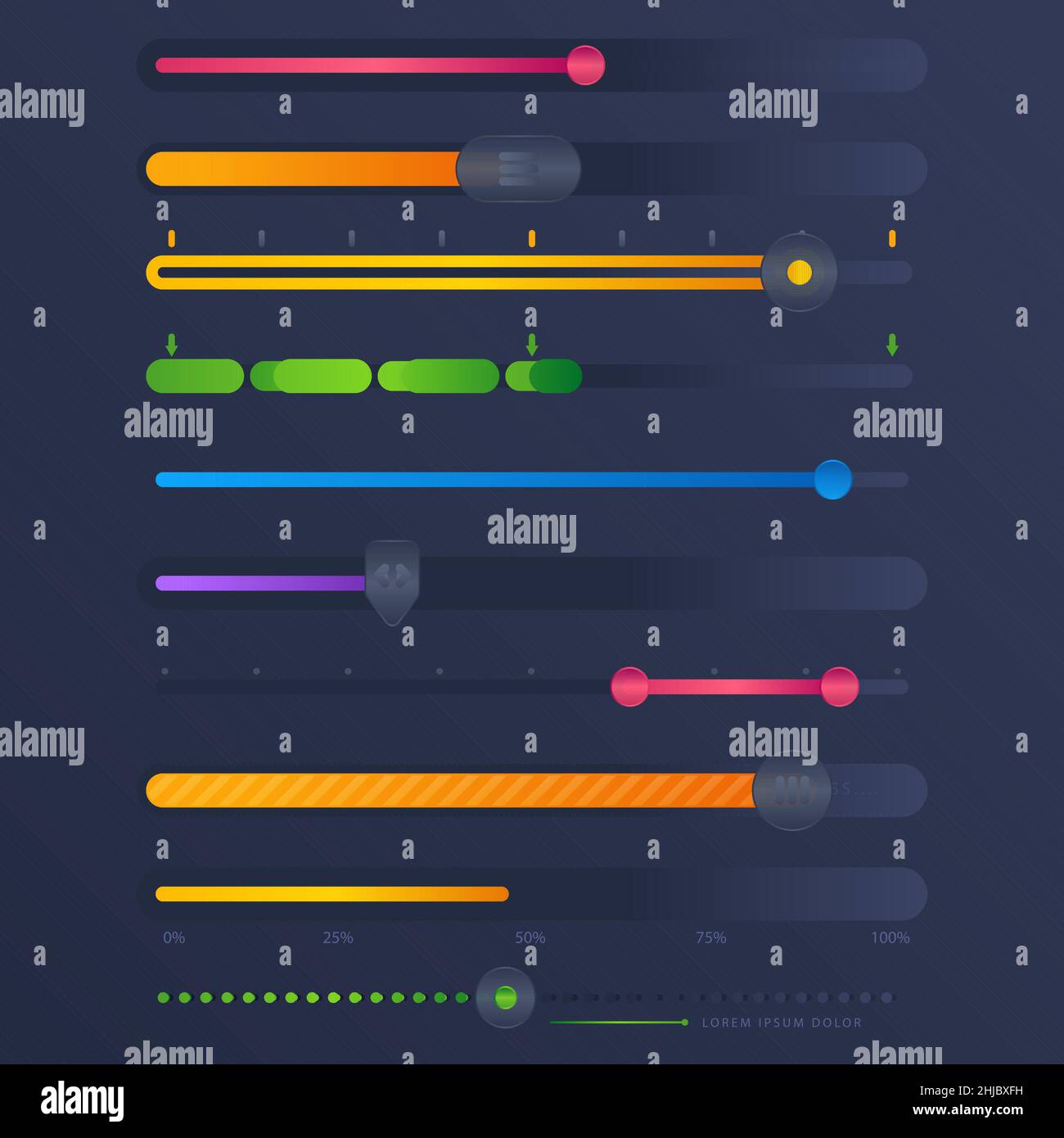 Gradient colored ui sliders set Vector illustration Stock Vector Image ...