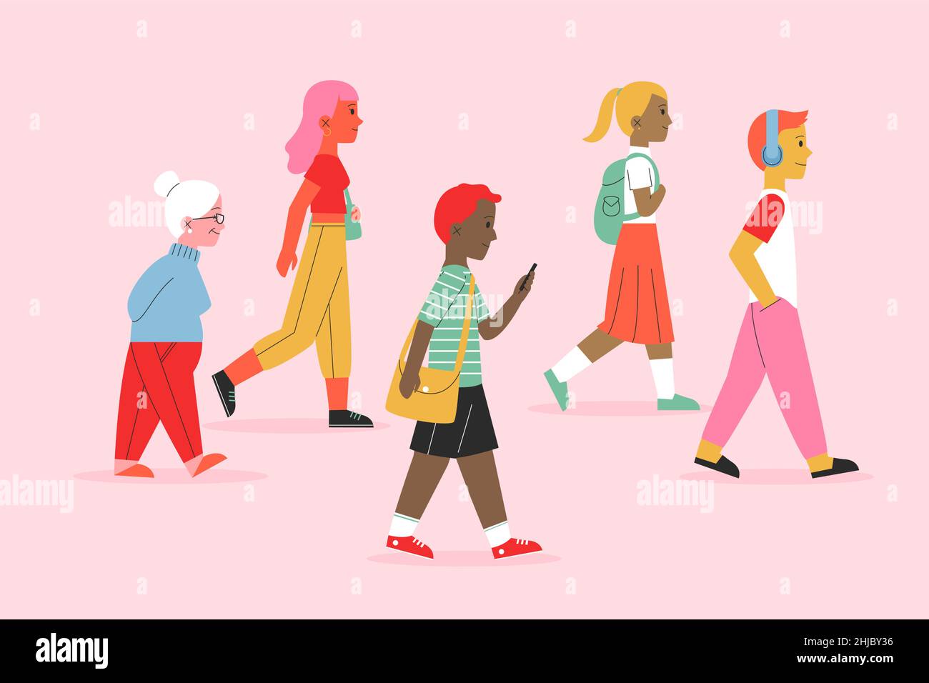 Cartoon Crowd Of People Walking