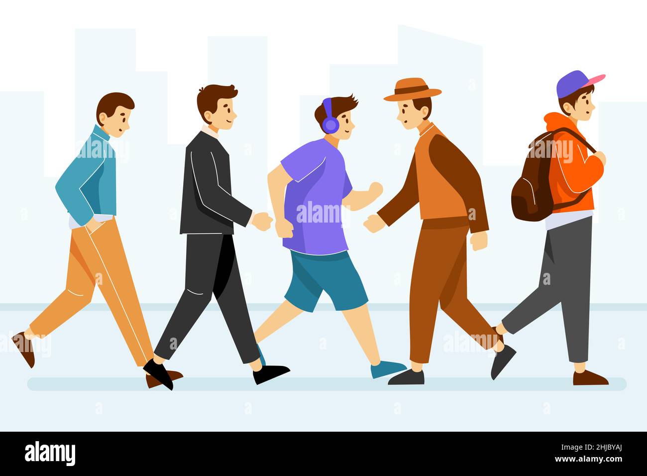 Hand drawn flat design crowd of people walking illustration Vector ...