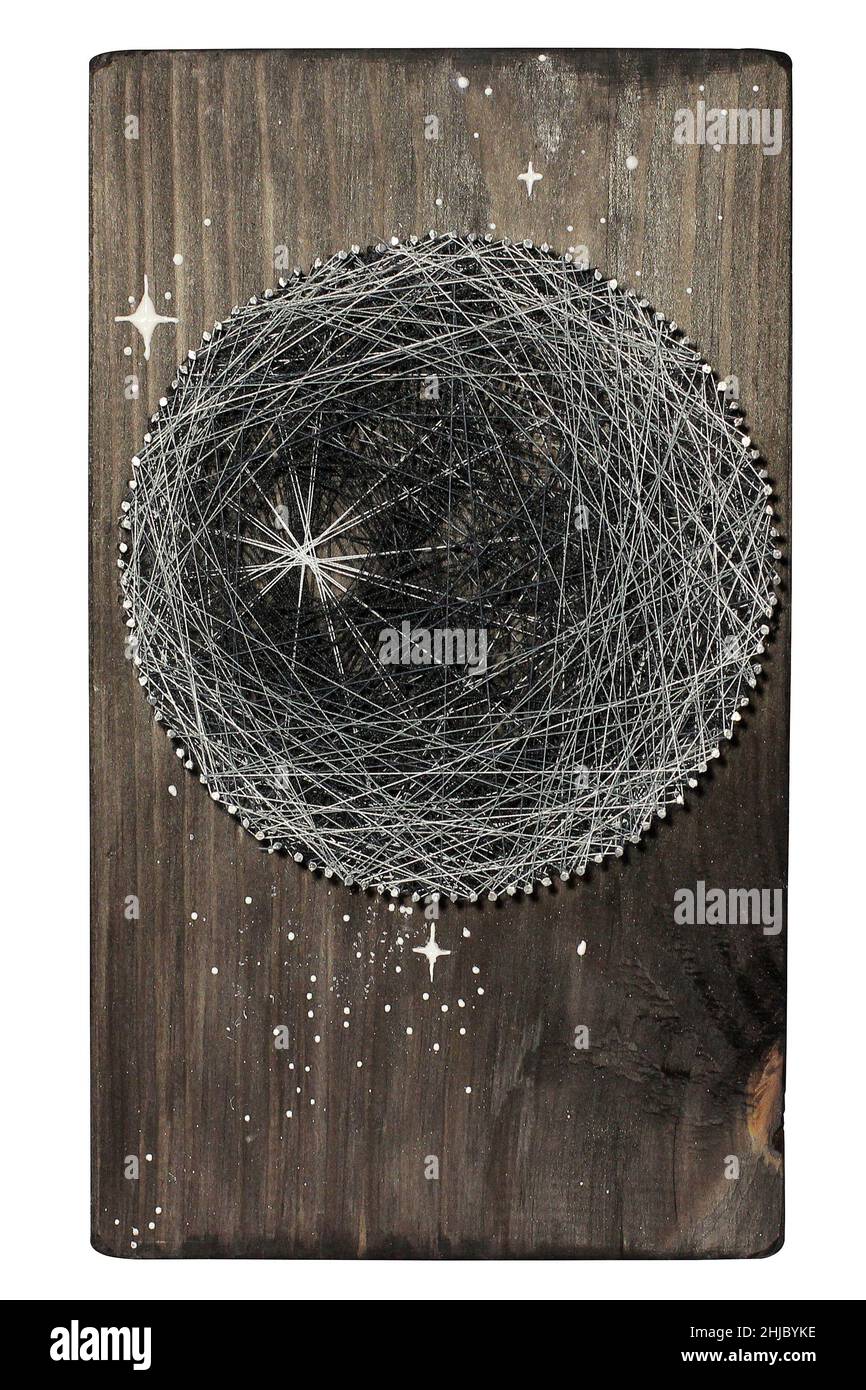String art. Handmade board. Moon and stars. From threads Stock Photo ...