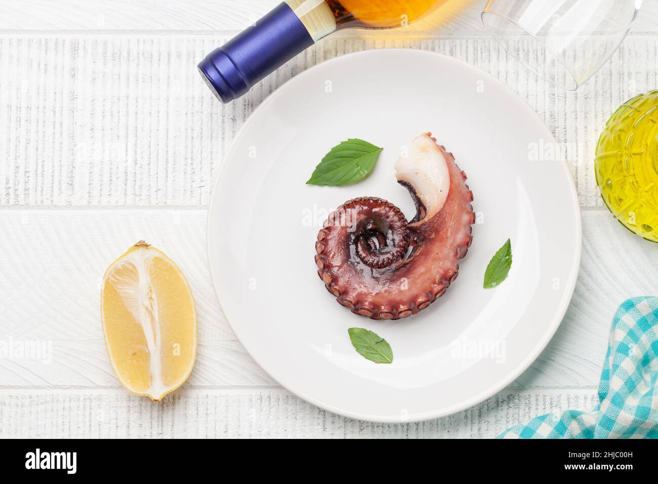 Grilled octopus. Top view flat lay Stock Photo - Alamy