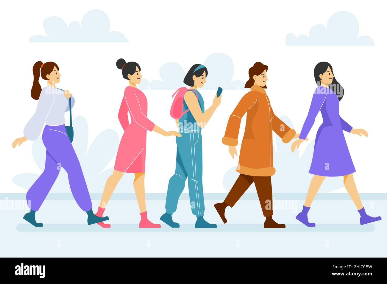 Hand drawn flat design crowd of people walking illustration Vector ...