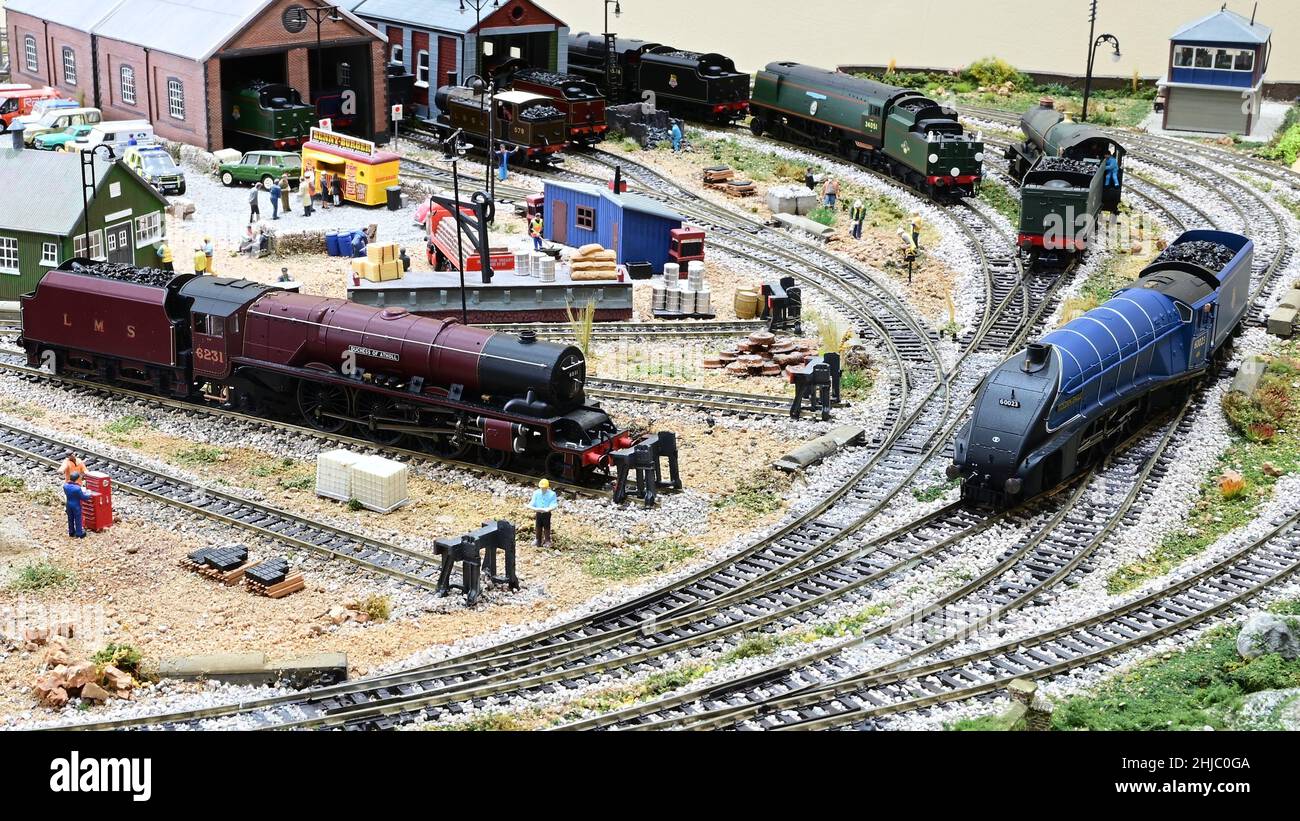 A model of an LMS Coronation Class and an LNER A4 locomotive on a model ...