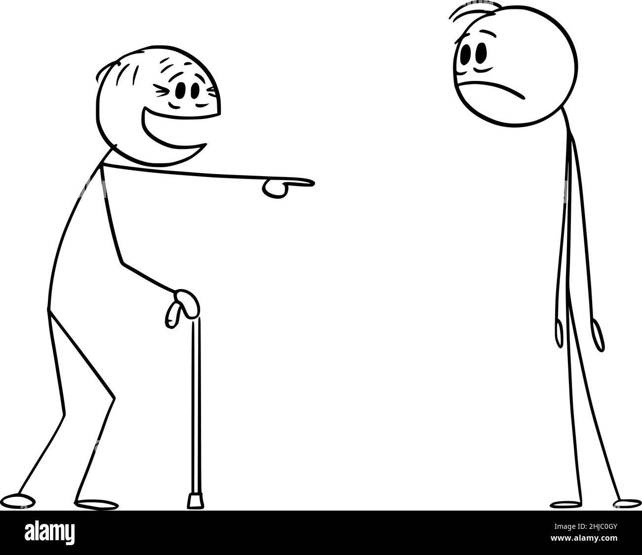 Senior or Old Person Mocking or Ridiculing Young Person, Laughing and ...