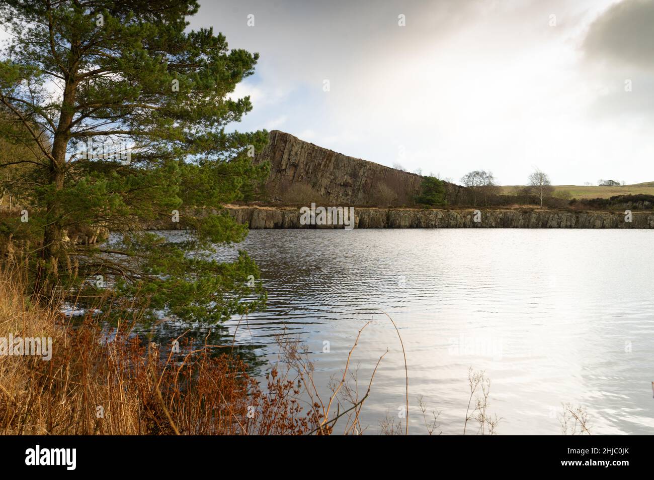 Pond at Cawfields quarry on the Hadrian's Wall trail Stock Photo - Alamy