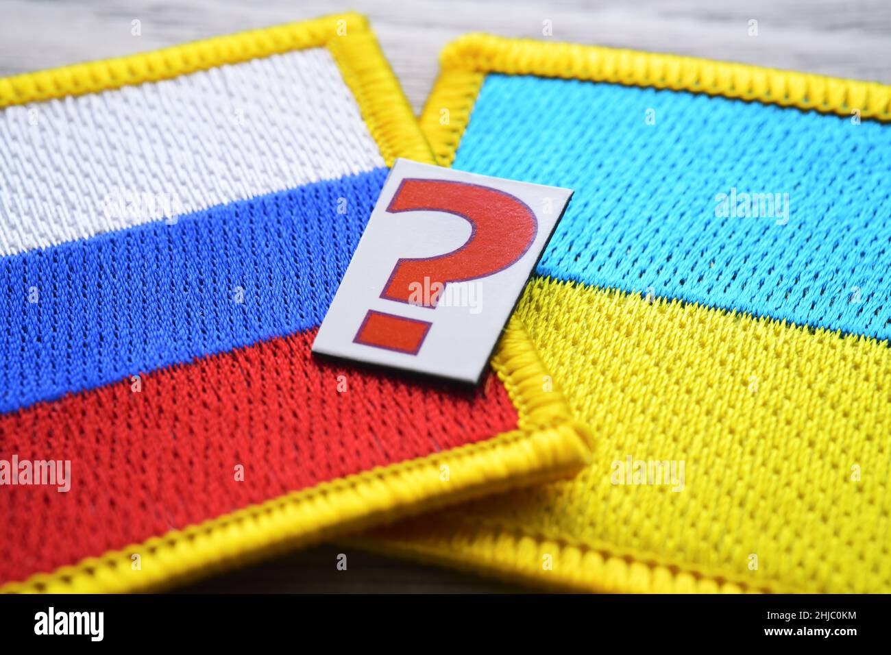 Question mark on flags of Russia and Ukraine, Ukraine conflict Stock ...