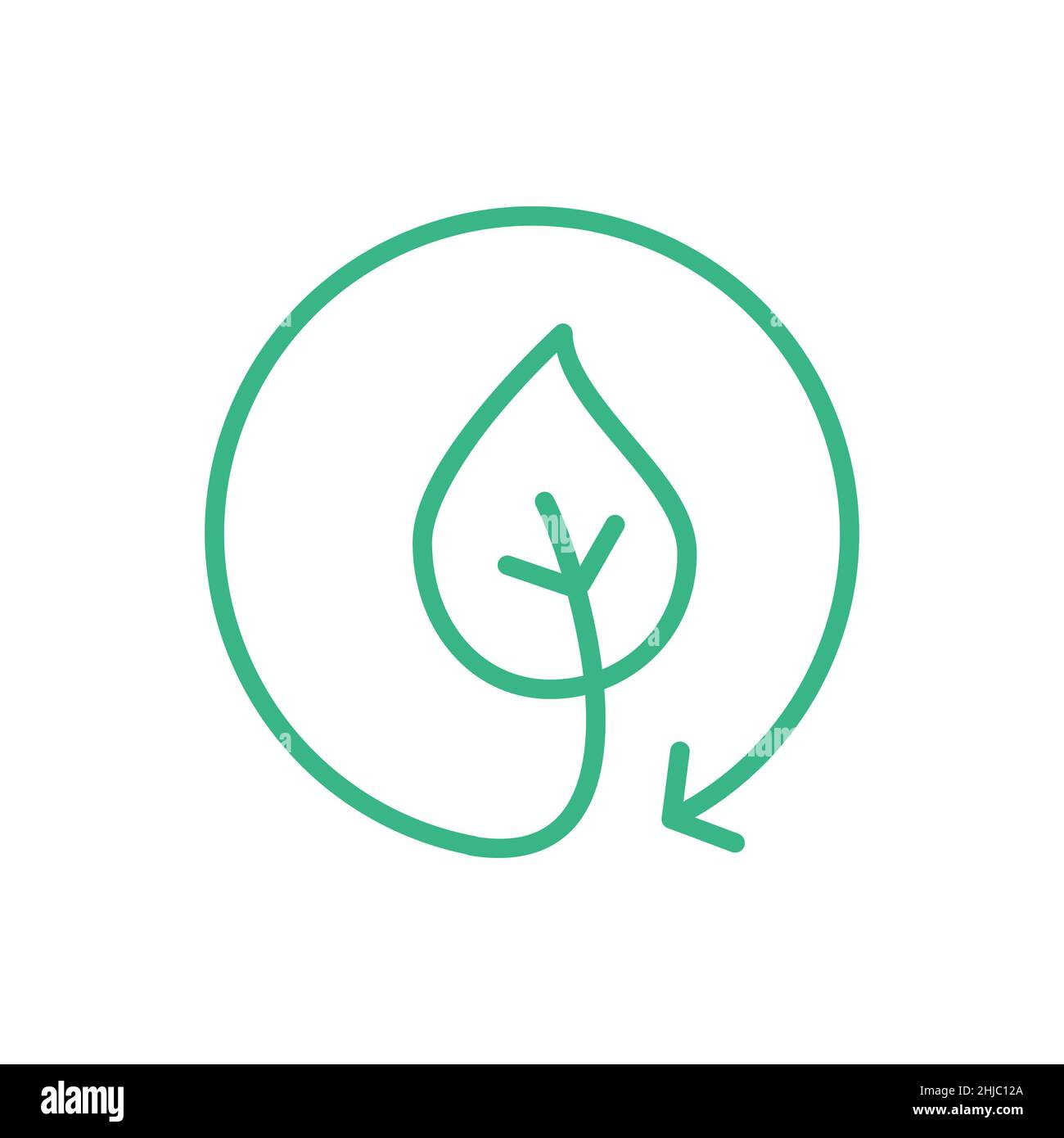 Biodegradable packaging line icon. Green leaf in recycle circle ...