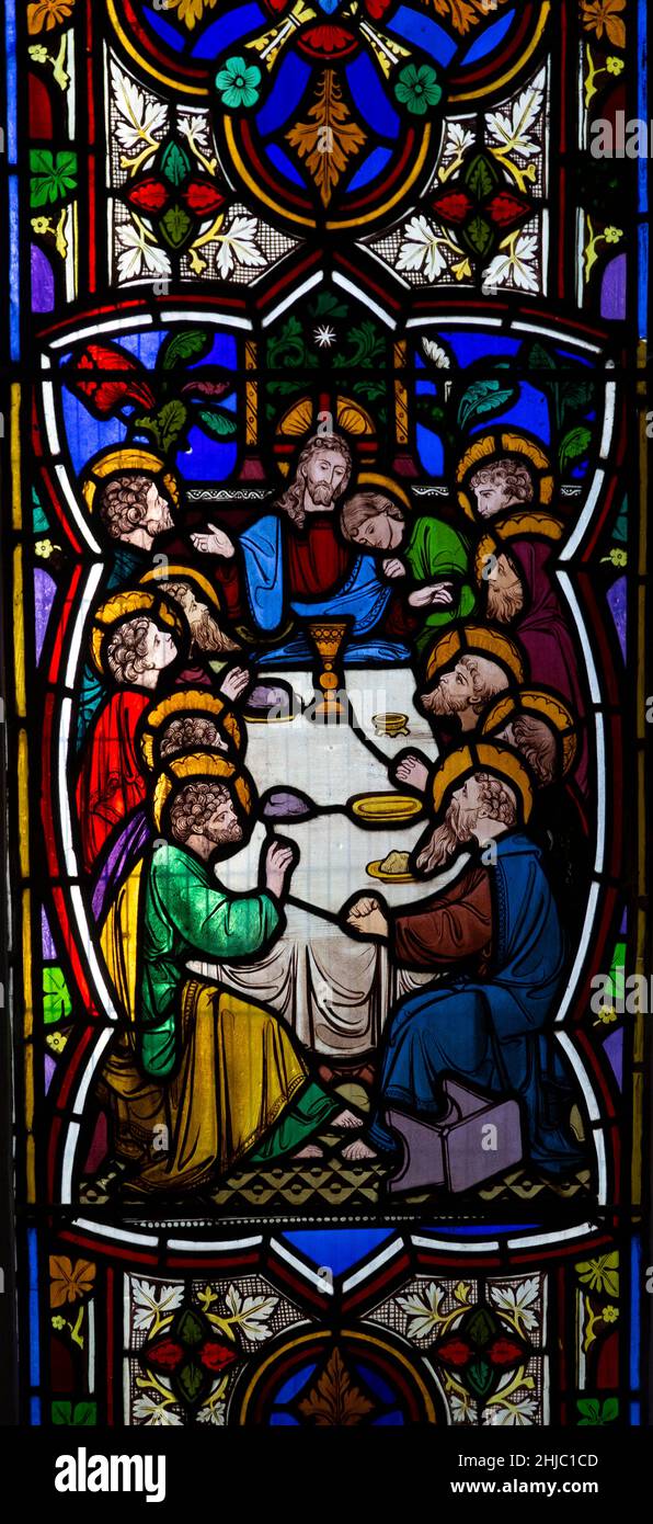 Stained glass window detail c 1860 Brome church, Suffolk, England, UK ...
