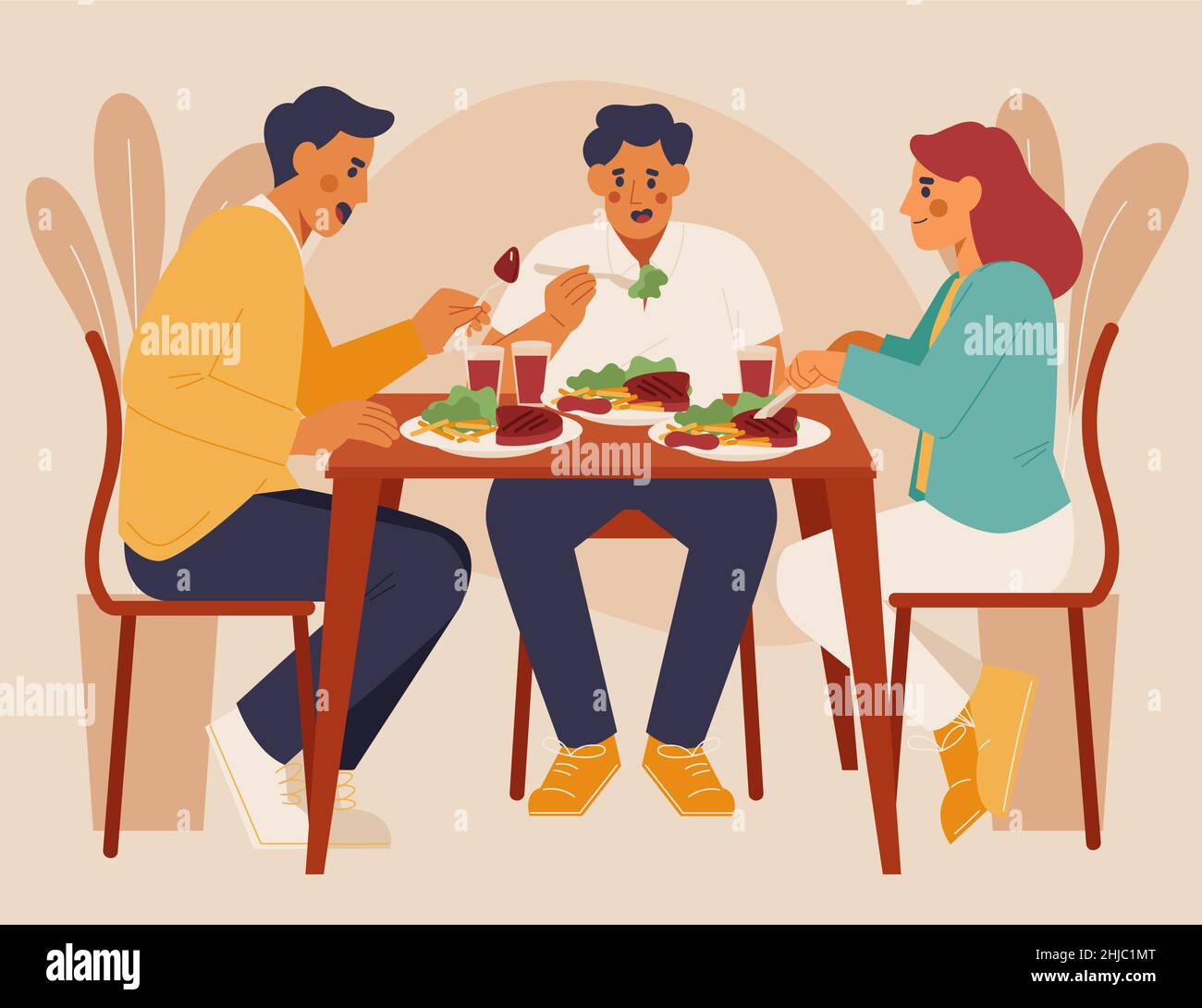 Hand drawn flat design people eating illustration Vector illustration ...