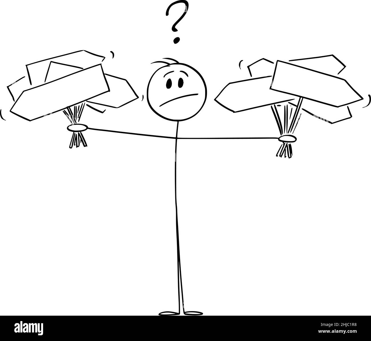 Confused Person or Businessman Holding Traffic Arrows , Vector Cartoon ...