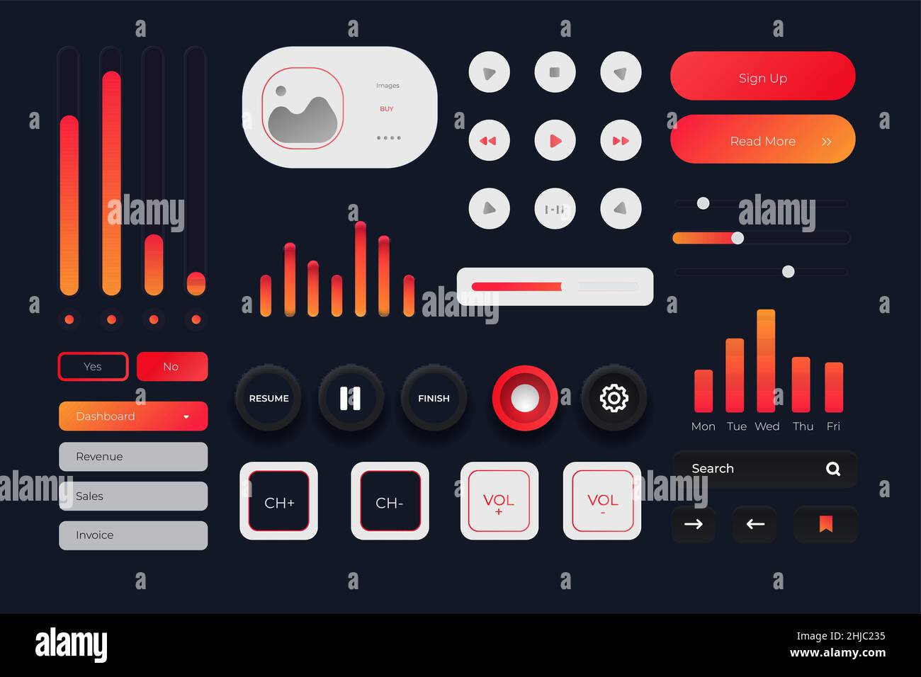 Gradient colored ui kit pack Vector illustration Stock Vector Image ...