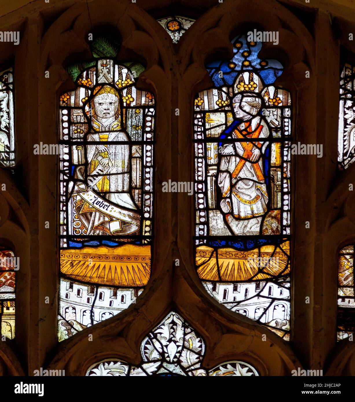 Stained glass window medieval fragments, Yaxley church, Suffolk ...