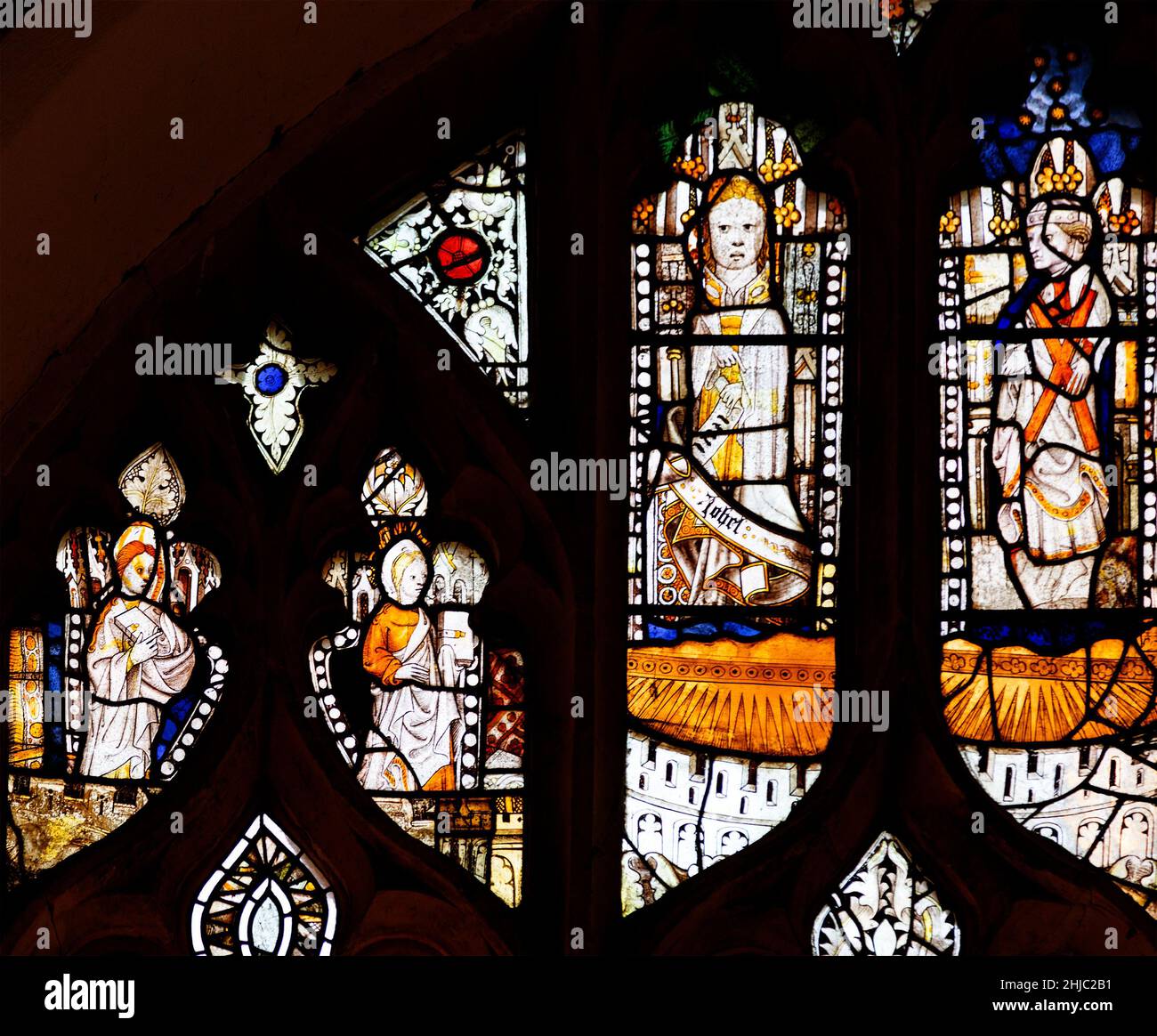 Stained glass window medieval fragments, Yaxley church, Suffolk ...