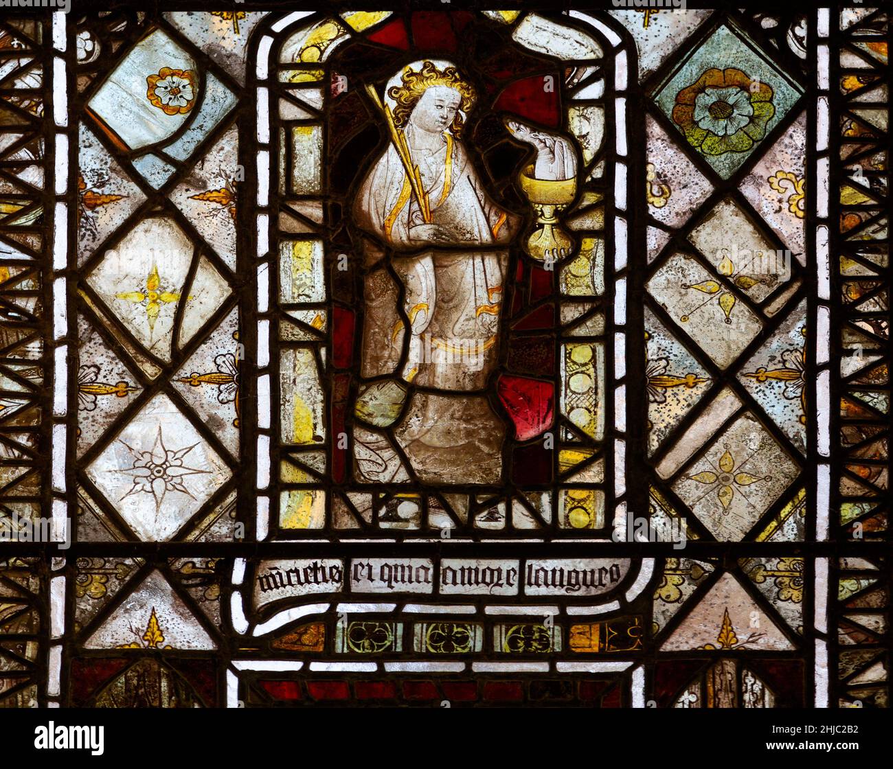 Stained glass window medieval fragments, Yaxley church, Suffolk ...