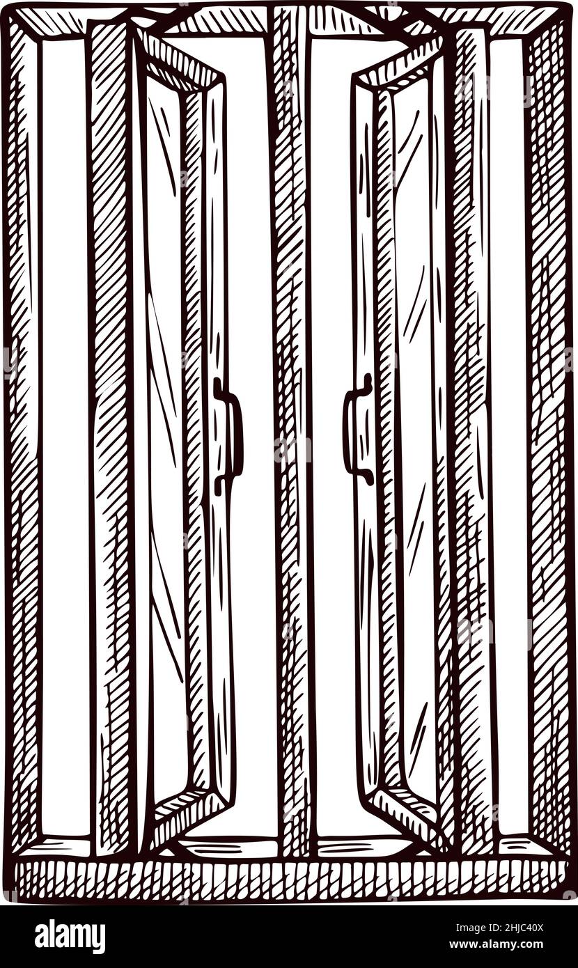 Opened window rectangle sketch isolated. Retro element inside wall in ...