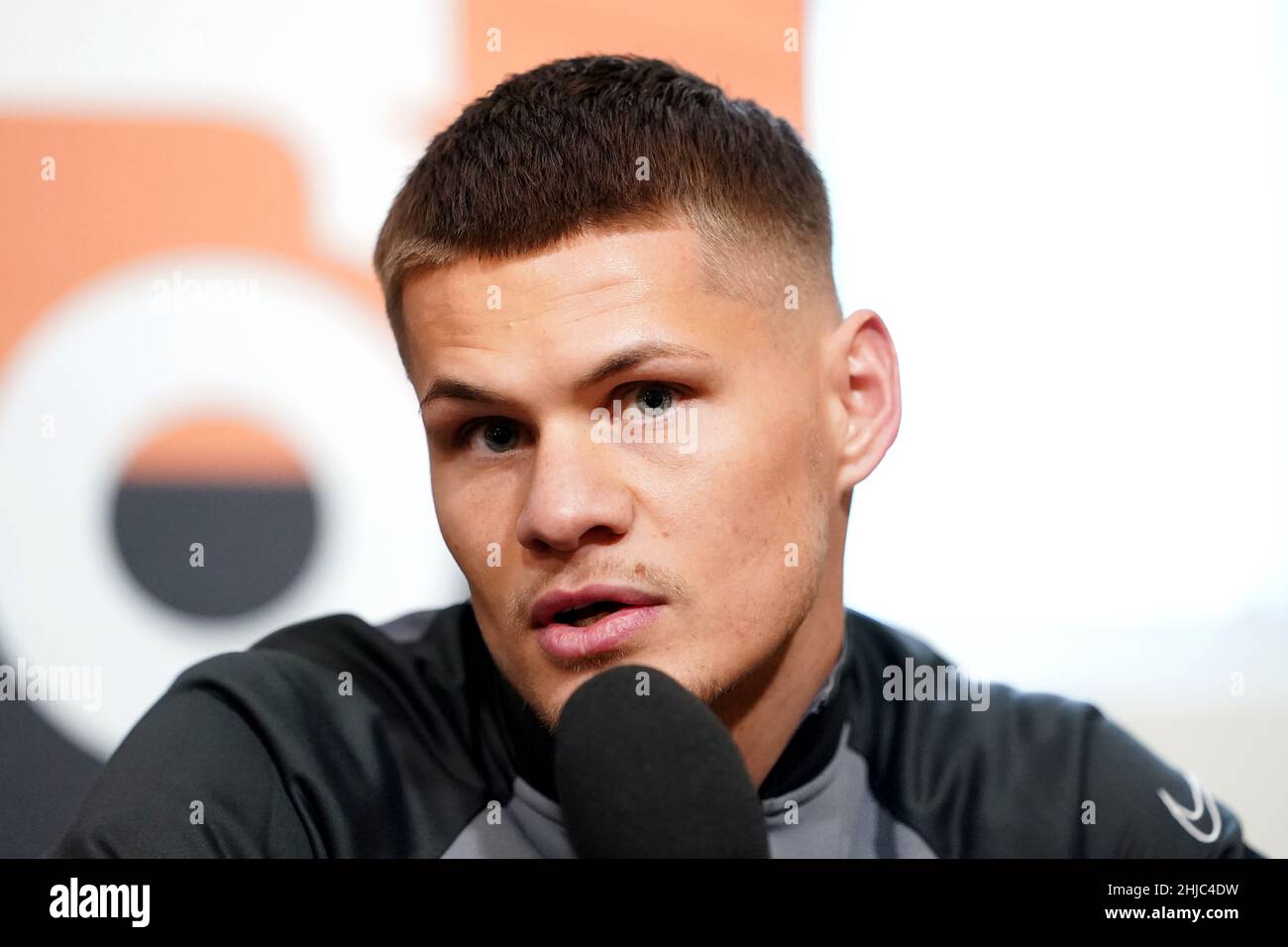 Boxer Cory O'Regan during a press conference at The Banking Hall, Leeds ...
