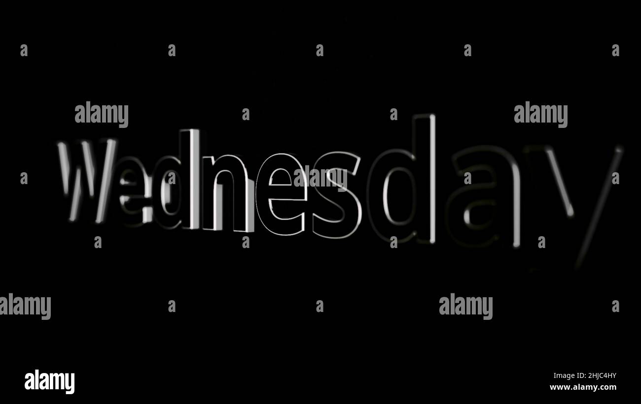Word wednesday animation on black background approaches and moves away ...