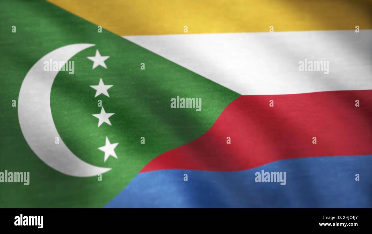 Flag of the Comoros with fabric texture, seamless loop. Realistic ...