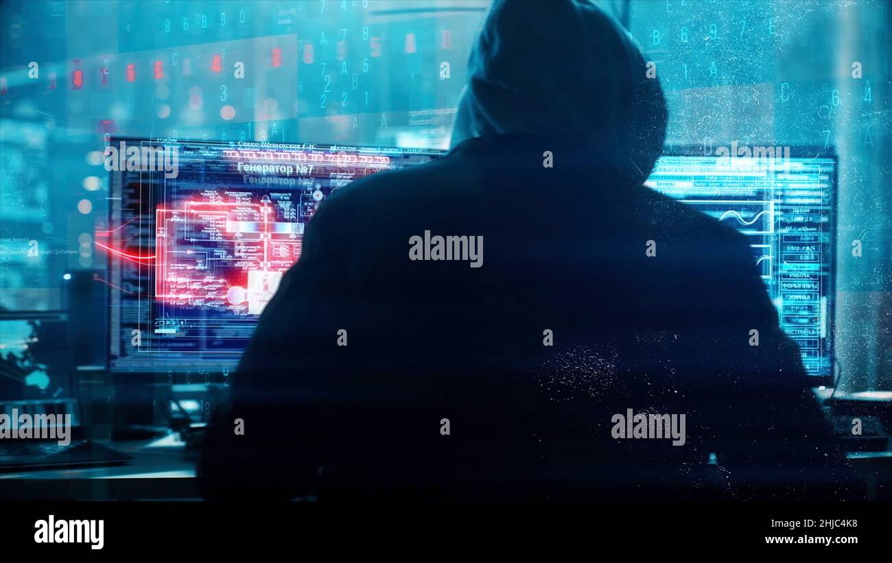 Hacker programing in technology enviroment with cyber icons and symbols ...