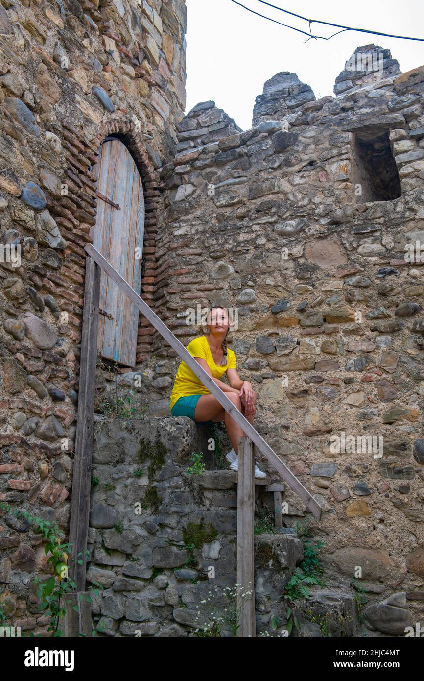 Woman on steps to cathedral hi-res stock photography and images - Alamy