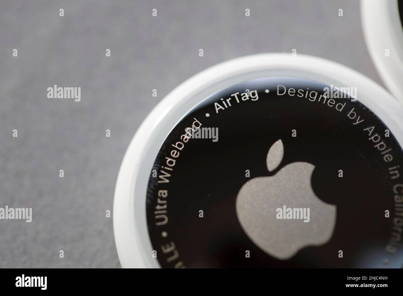 LONDON, UK - January 2021: Apple air tag device that helps people keep ...