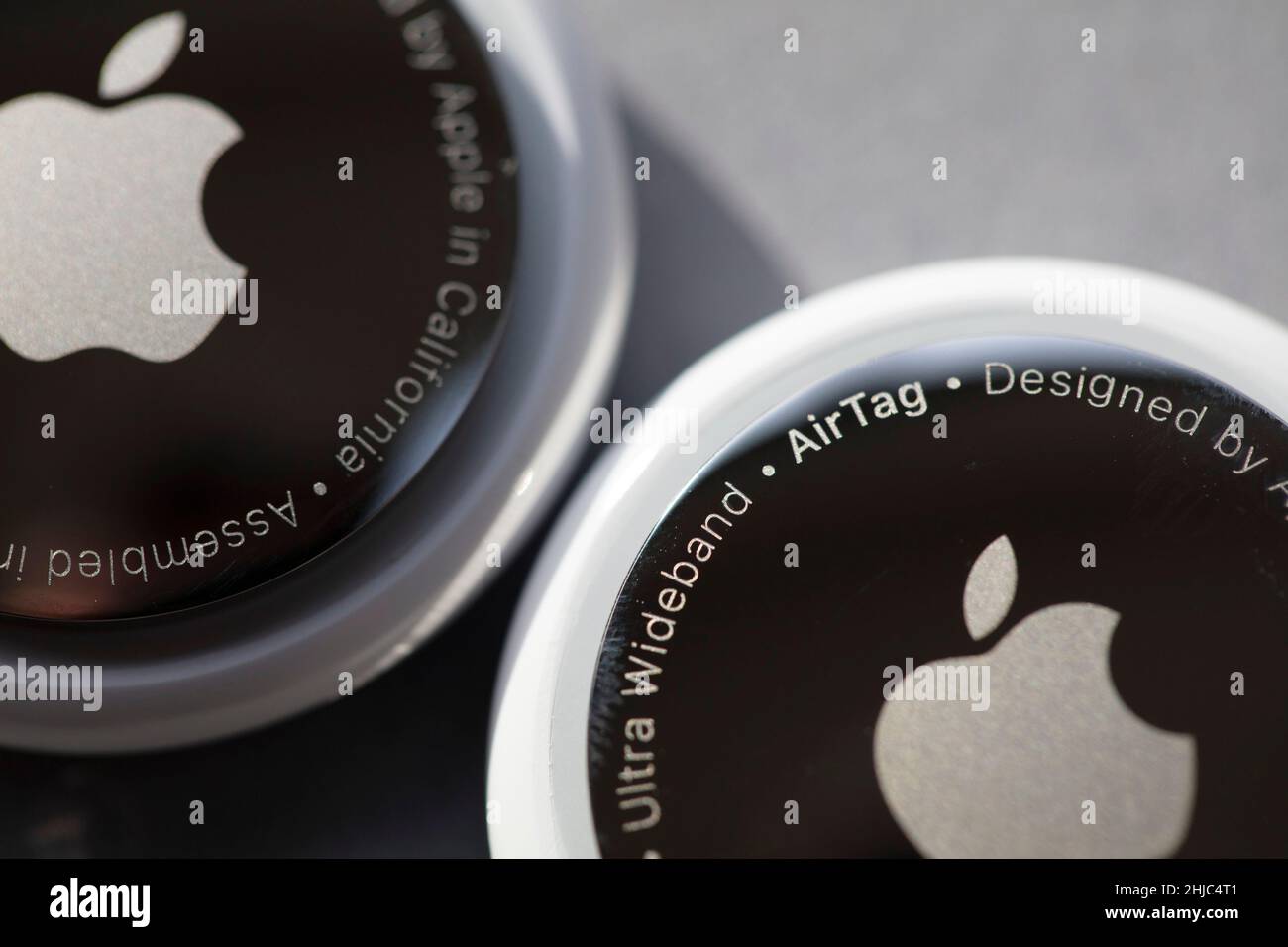 LONDON, UK - January 2021: Apple air tag device that helps people keep ...